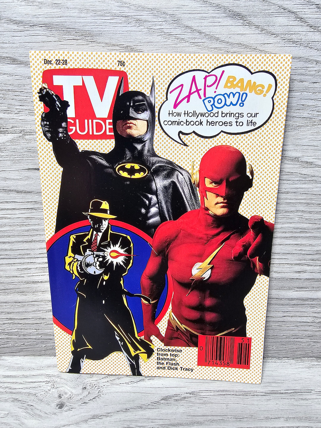 1990 TV Guide Comic Book Heroes Michael Keaton Batman Flash Dick Tracy ...