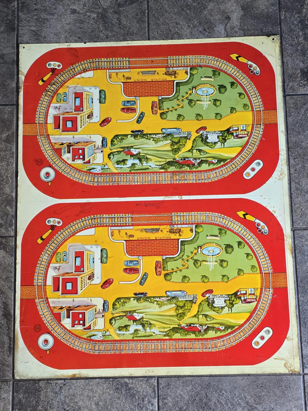 1940s UNCUT Marx Metal Tin Lithograph Litho Double Train Layout RARE 30 ...