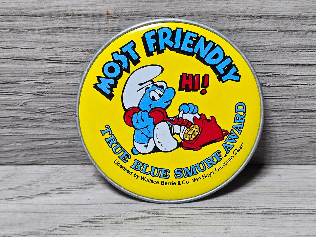 1983 Smurfs Most Friendly Blue Smurf Award Sticker Back Button RARE - Etsy