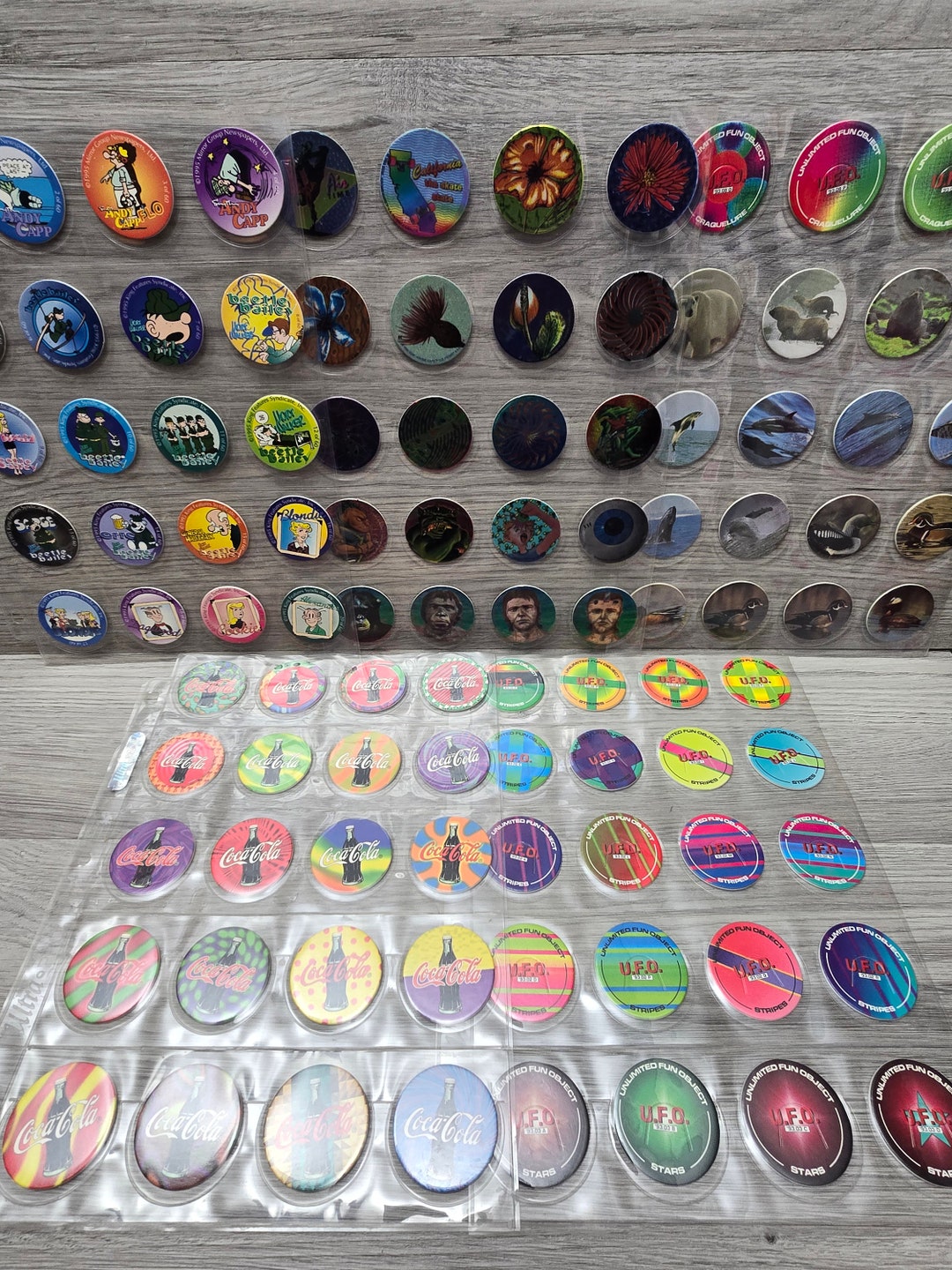 1990s Lot of 100 Pogs Milk Caps Retro Game Comic Animal Coke UFO and ...
