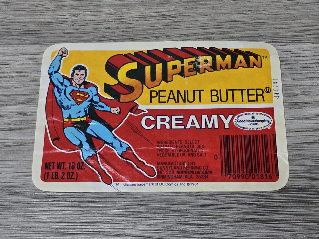 1981 Superman Creamy Peanut Butter Vintage Label DC Comics NOS - Etsy