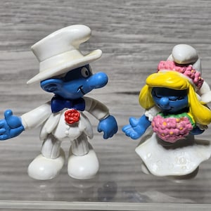 1991 Smurfs 2 Bride Smurfette Groom Smurf Wedding Peyo Schleich Germany ...
