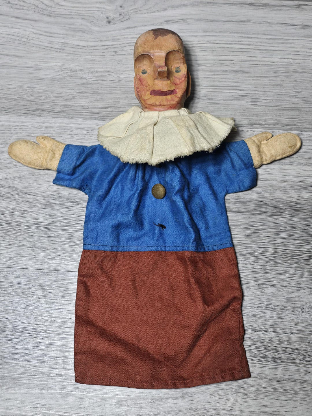 Antique Hand Carved Wood Head Felt Hands German Jester Hand Puppet ...