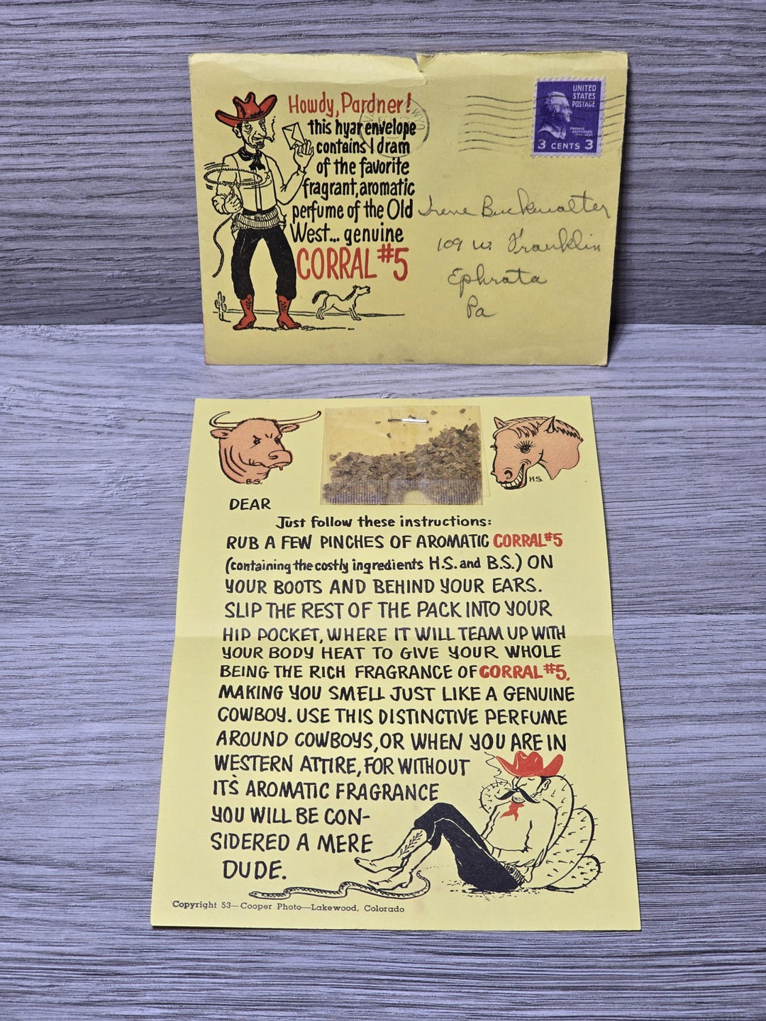 1953 Novelty Perfume Old West Corral #5 Souvenir Letter RARE Cowboy ...
