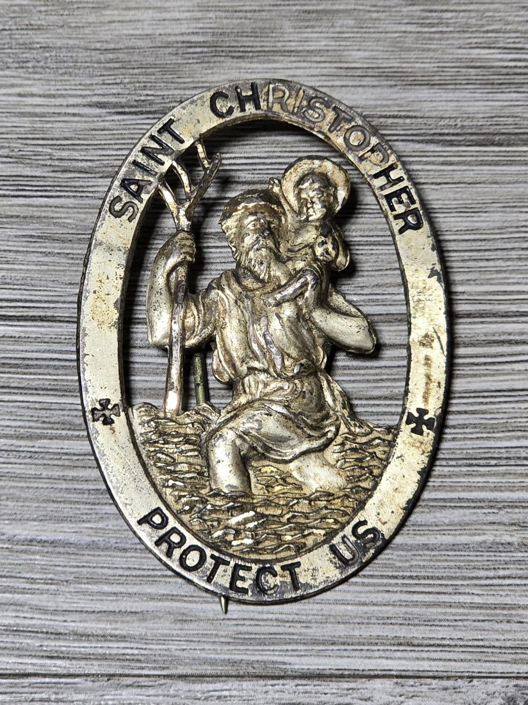Vintage Saint Christopher Protect Us Creed Sterling Silver Car Visor ...
