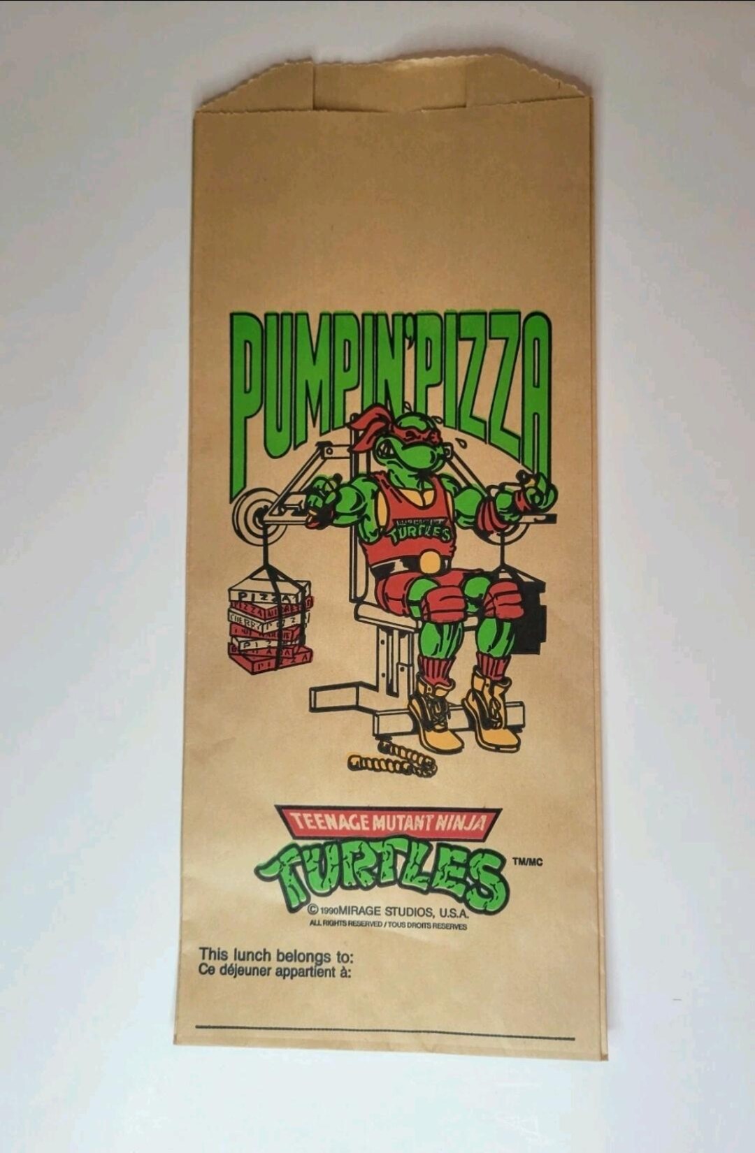 1990 Teenage Mutant Ninja Turtles Vintage TMNT Brown Lunch Bag Pumpin ...