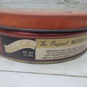 1950s MCM 6" Round Advertising Tin Katherine Beecher Butter Mints W ...