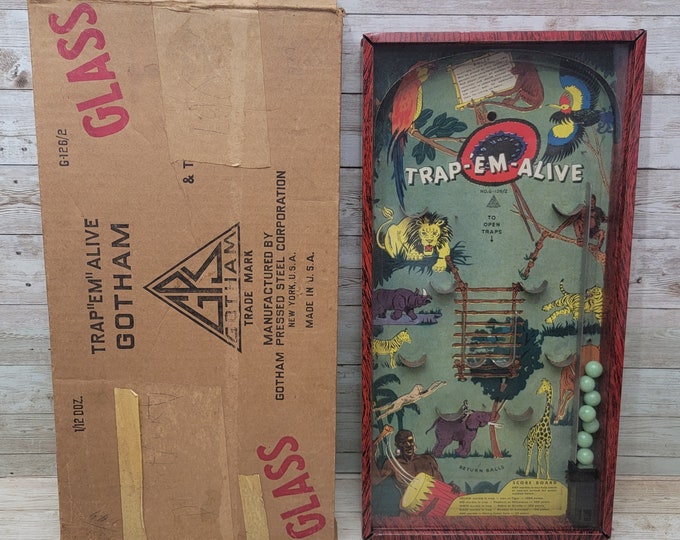 1936 Gotham Pressed Steel Trap-em-alive Table Top Pinball Game W ...