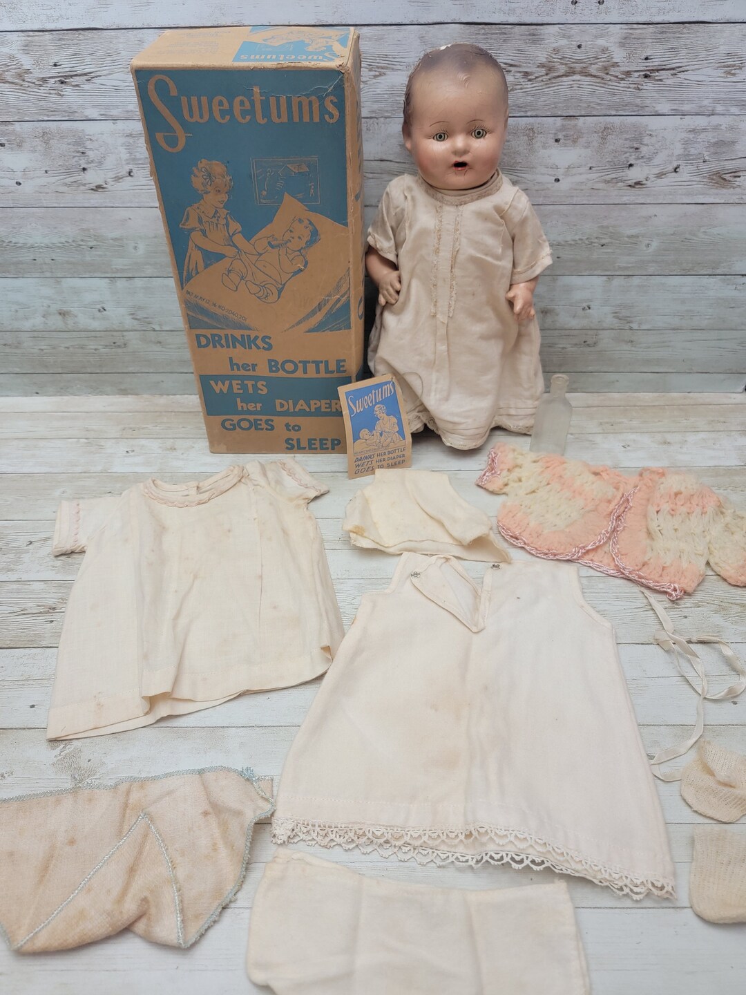 1930s Uneeda Sweetums Composition Sleep Eye Doll Drink & Wet Baby ...