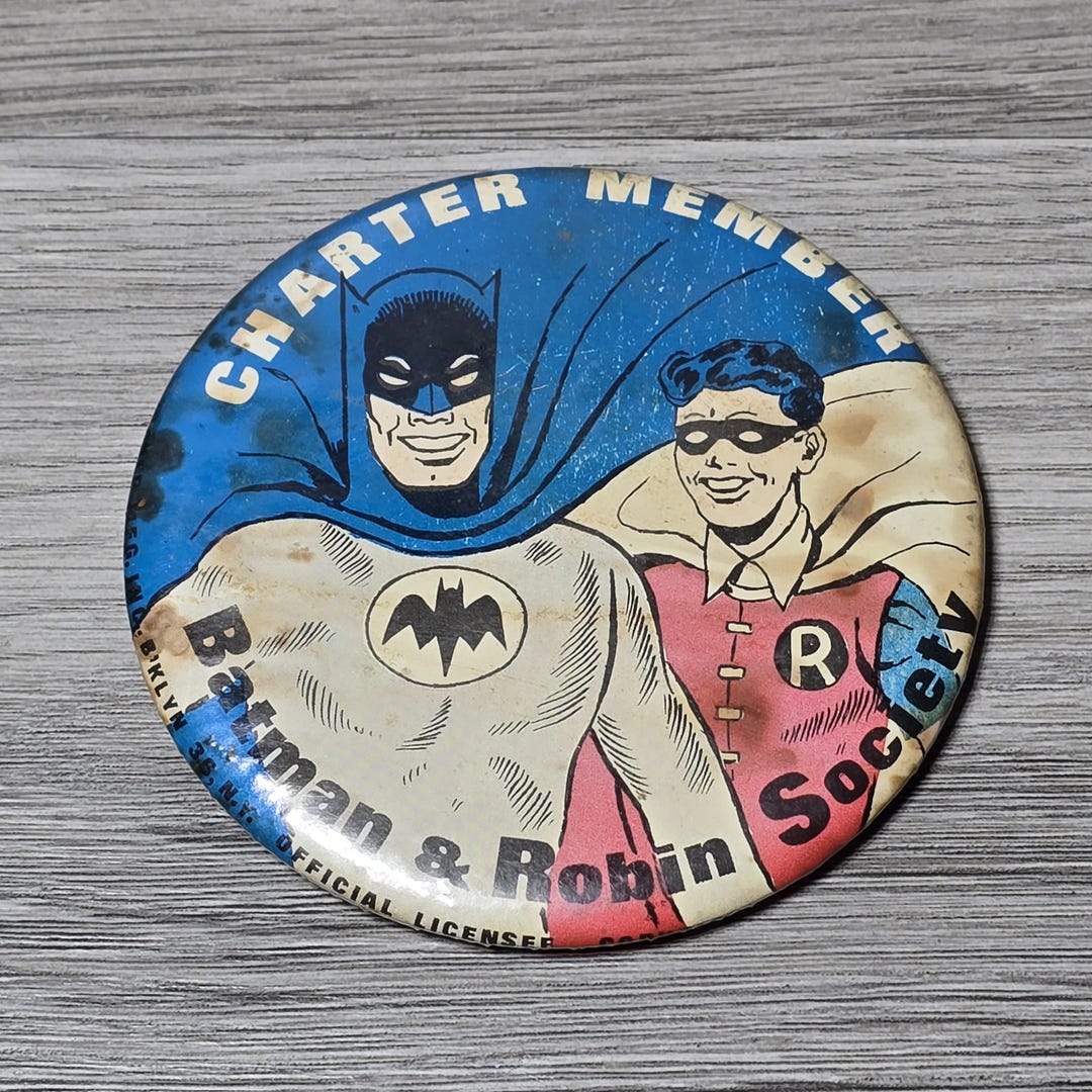 1966 Original Batman & Robin Society Charter Member Pin Back Button USA ...