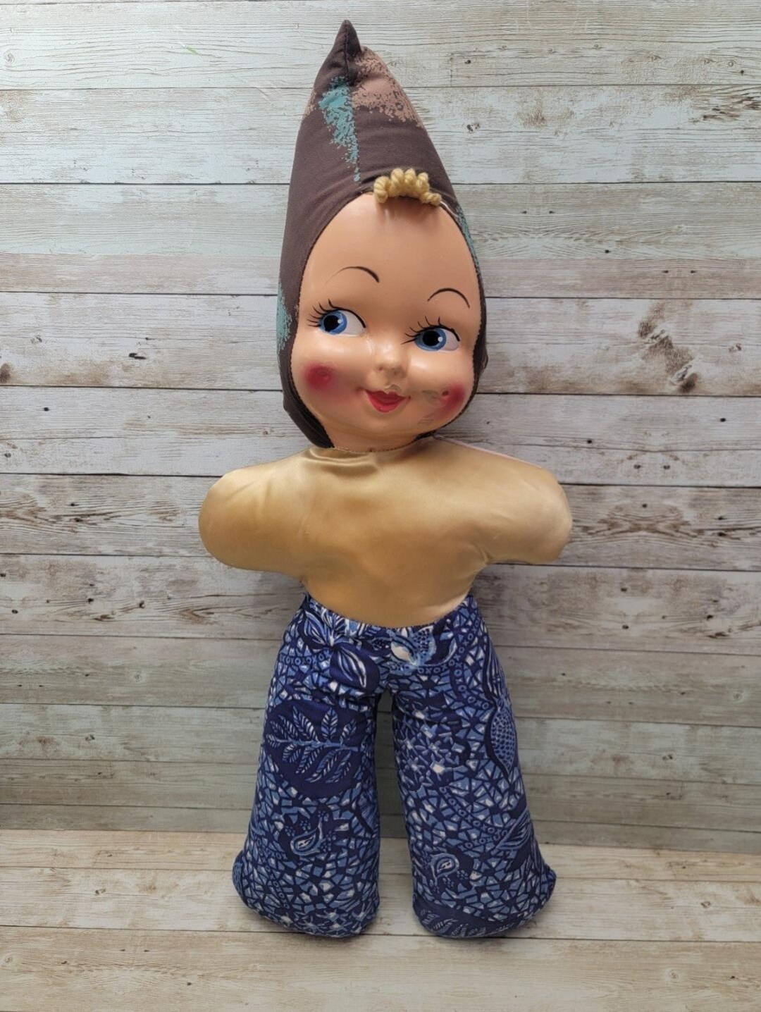 1940s Celluloid Plastic Face 22" Stuffed Plush Cloth Pixie Doll ...