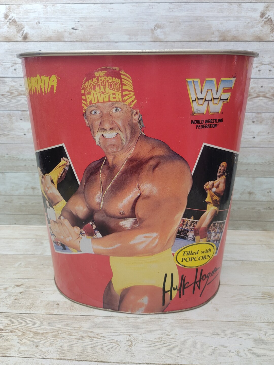 1991 WWF Metal Trash Can Ultimate Warrior Hulk Hogan - Etsy