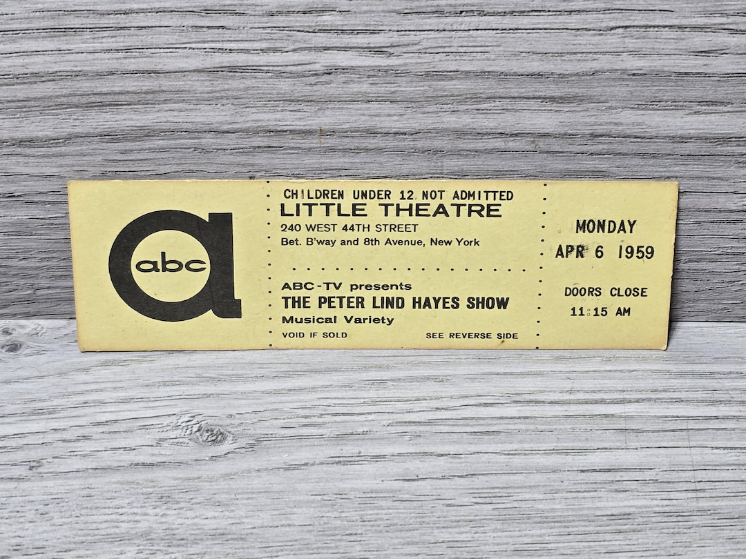 1959 ABC Peter Lind Hayes Musical Variety Show Ticket Little Theatre NYC - Etsy