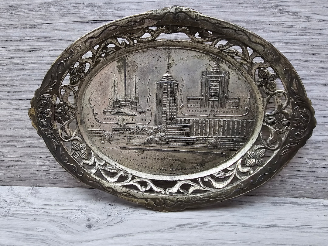 1933 World's Fair Chicago Skyline Fort Dearborn Metal Detailed Tray ...