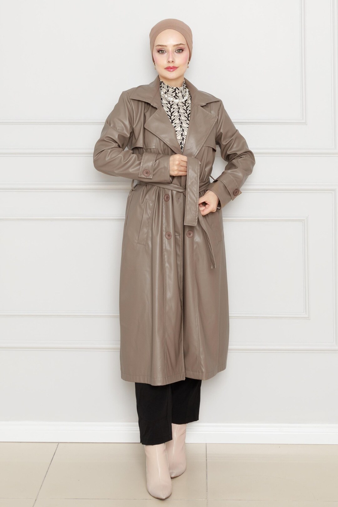 Belted Leather Trench Coat-vizon Color - Etsy