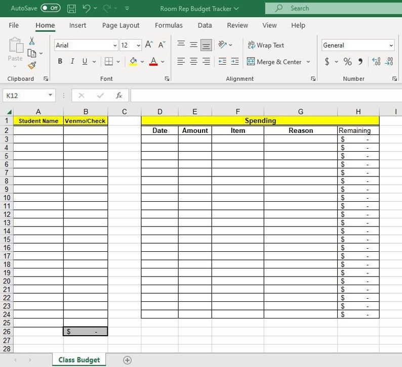 Room Rep Class Budget Tracker - Etsy