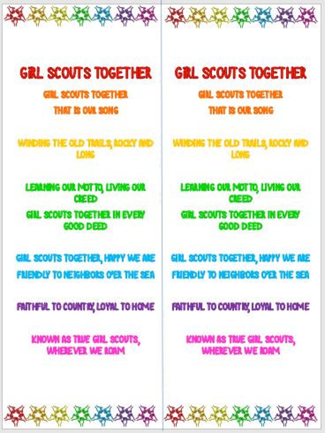 Girl Scouts Together Song Printable - Etsy