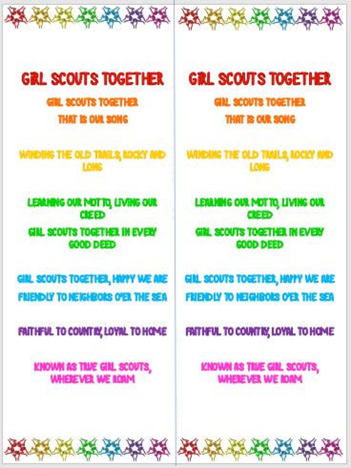 Girl Scouts Together Song Printable - Etsy