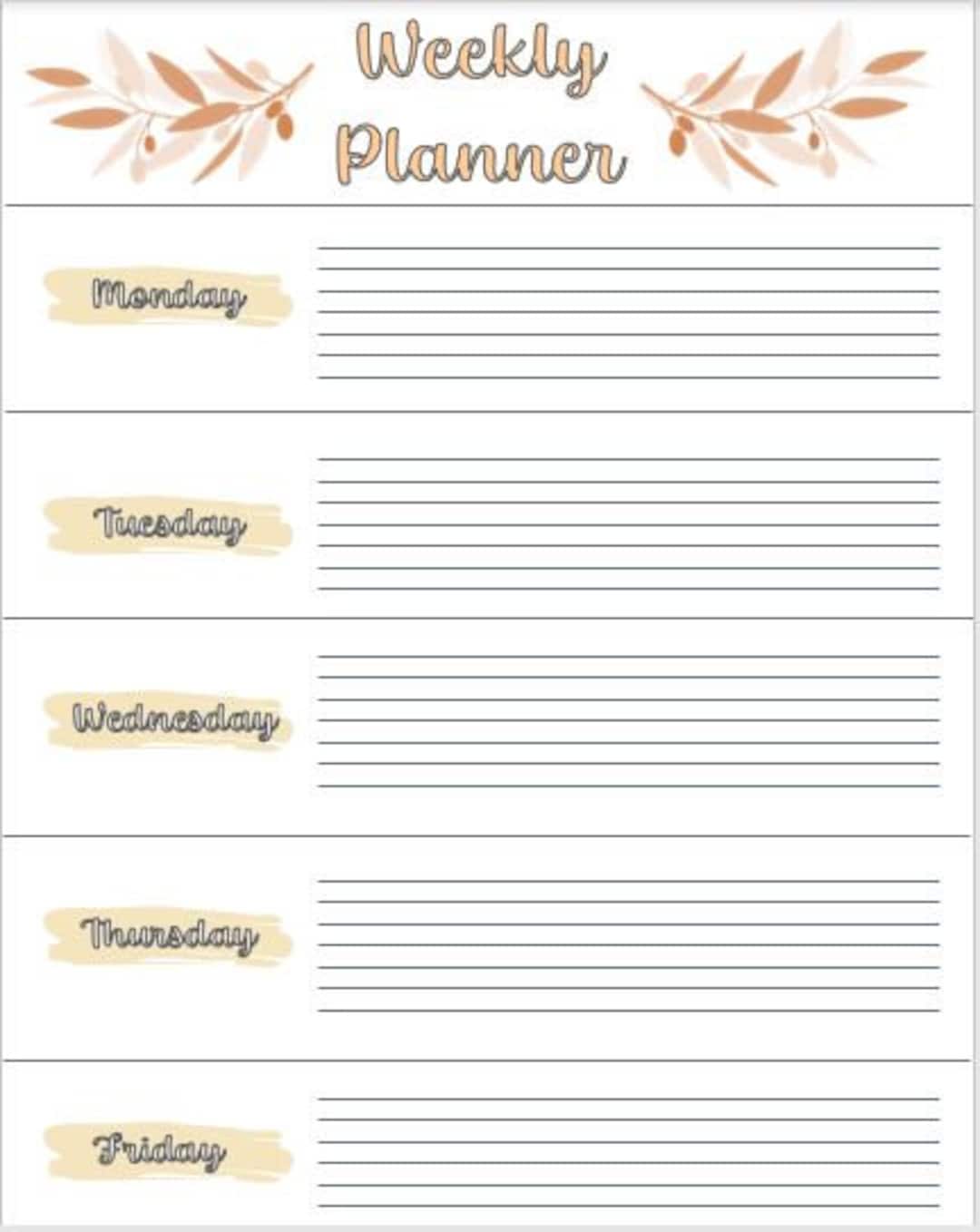 Weekly Planner Monday - Friday - Etsy