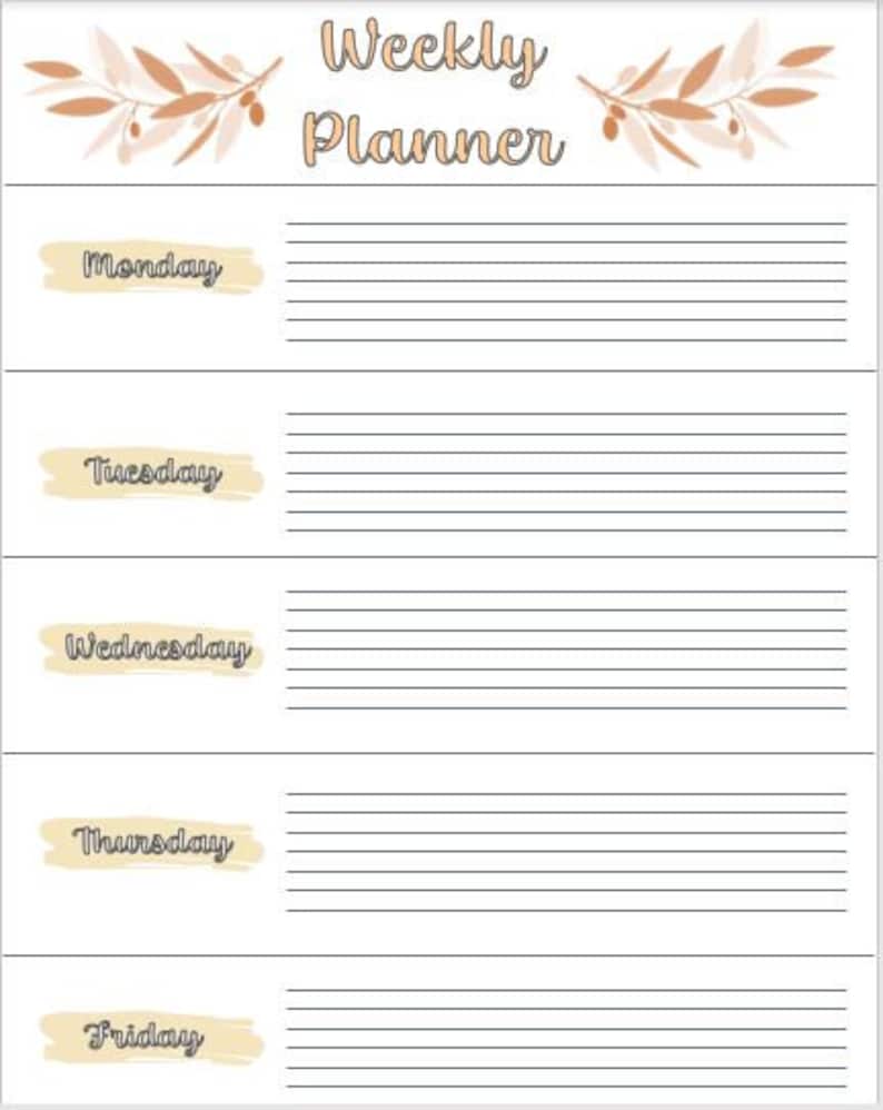 Weekly Planner Monday Friday - Etsy