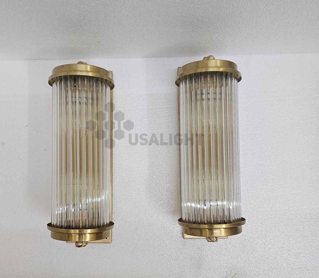 Pair Art Decor Brass & Glass Rod Light Fixture Wall Sconces Lamp - Etsy