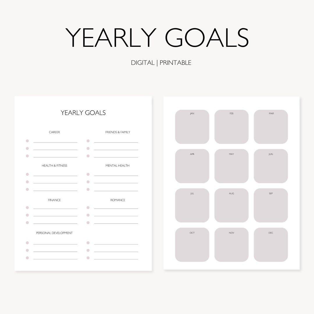 YEARLY GOALS Goal Setting Personal Growth Motivation iPad Goodnotes PDF ...