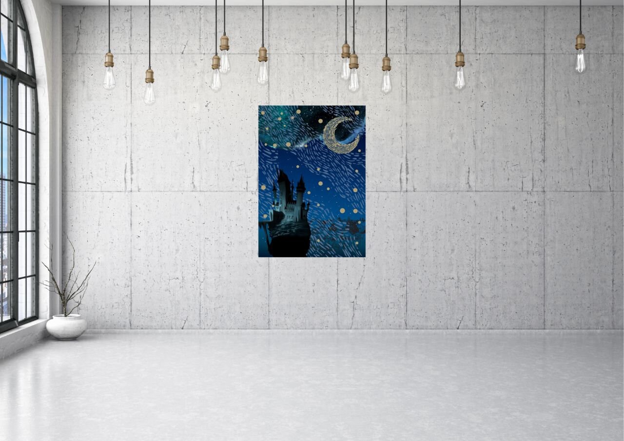 Van Gogh Notte Illuminata Stilizzata, Line Art, Ideale per Regali ...