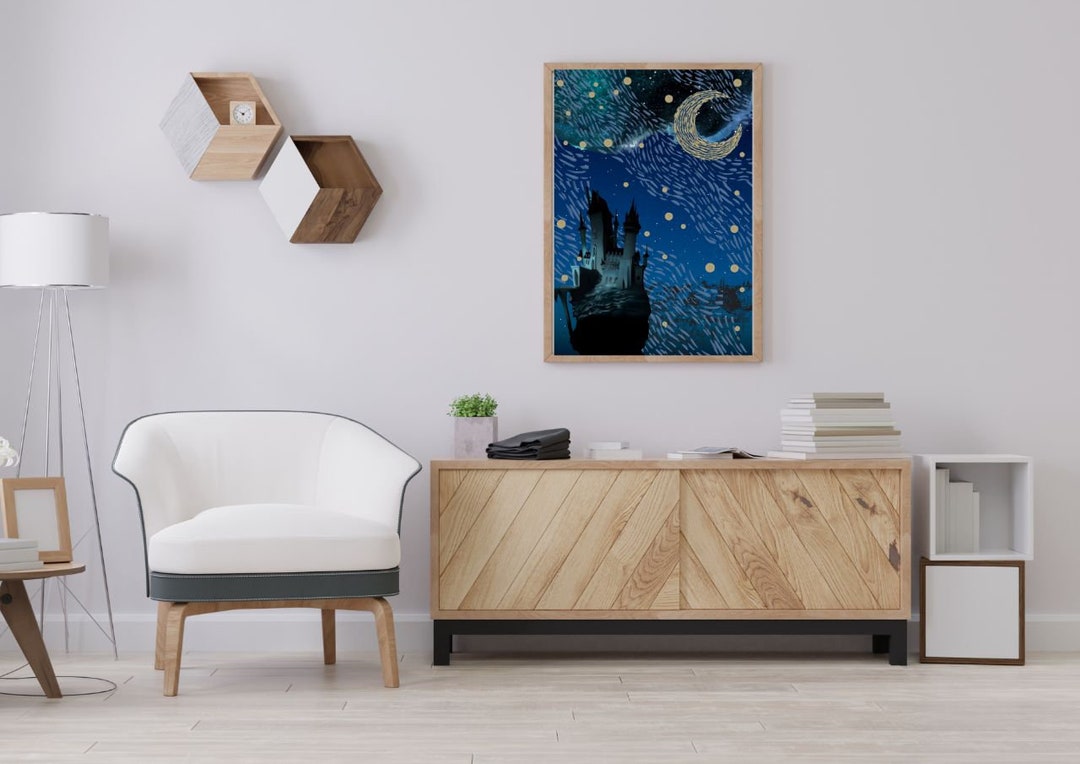 Van Gogh Notte Illuminata Stilizzata, Line Art, Ideale per Regali ...