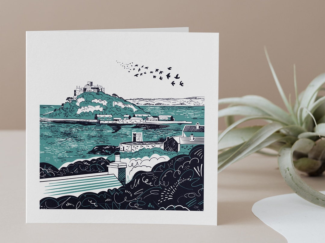 Marazion Cornwall Illustrated Luxury Square Greeting Card - Etsy UK