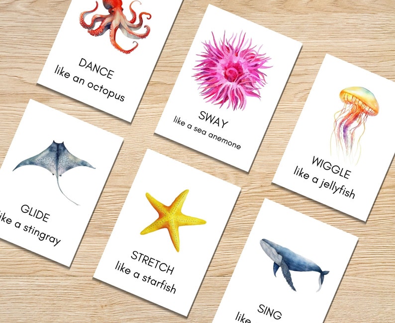 Ocean Animal Movement Cards, Gross Motor Movement Activity, Action ...