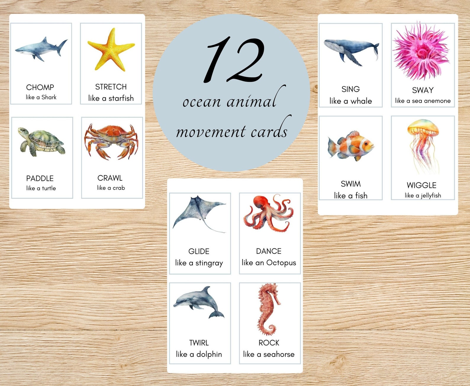 Ocean Animal Movement Cards Gross Motor Movement Activity - Etsy