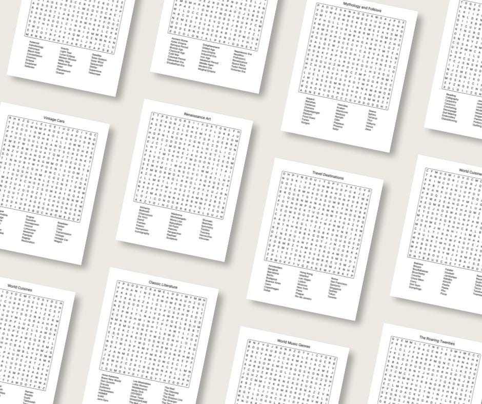 Themed Word Search Puzzle, 2500 Unique Word Search, Printable Puzzle ...