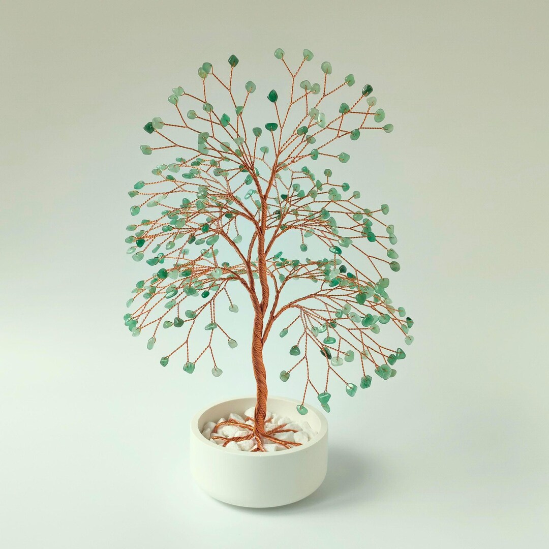 8th Anniversary Green Aventurine Tree – Large Copper Wire Art, Handmade ...