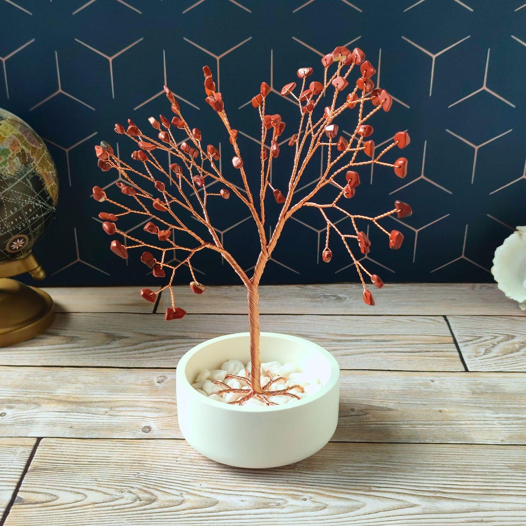 Red Jasper Tree of Life – Handmade Copper Wire Sculpture in Ceramic ...