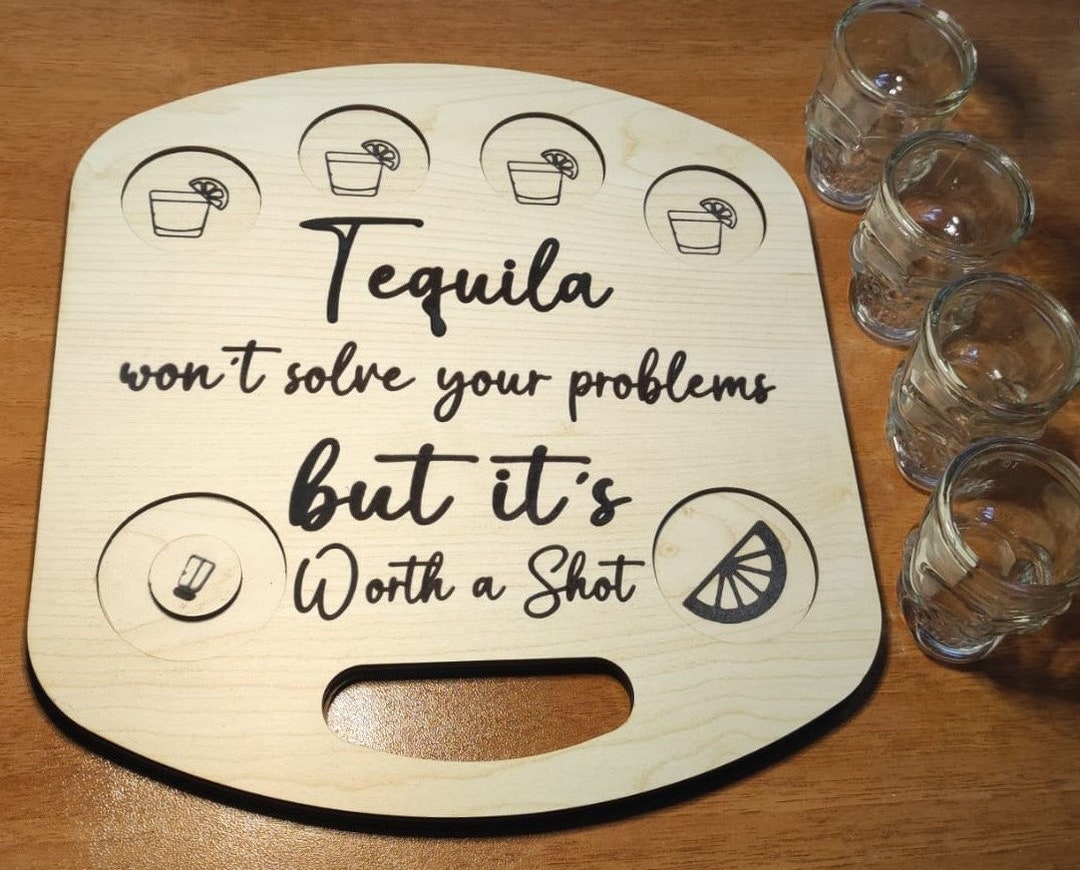 Wooden Tequila Drink Flights Board and Pirate Shot Glasses - Tequila ...