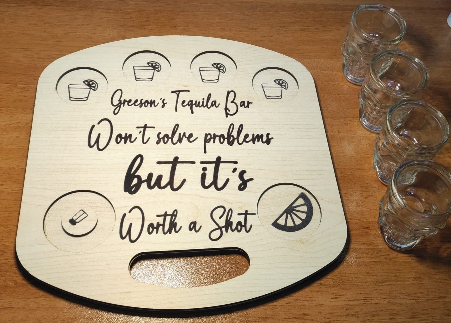 Wooden Tequila Drink Flights Board and Pirate Shot Glasses - Tequila ...