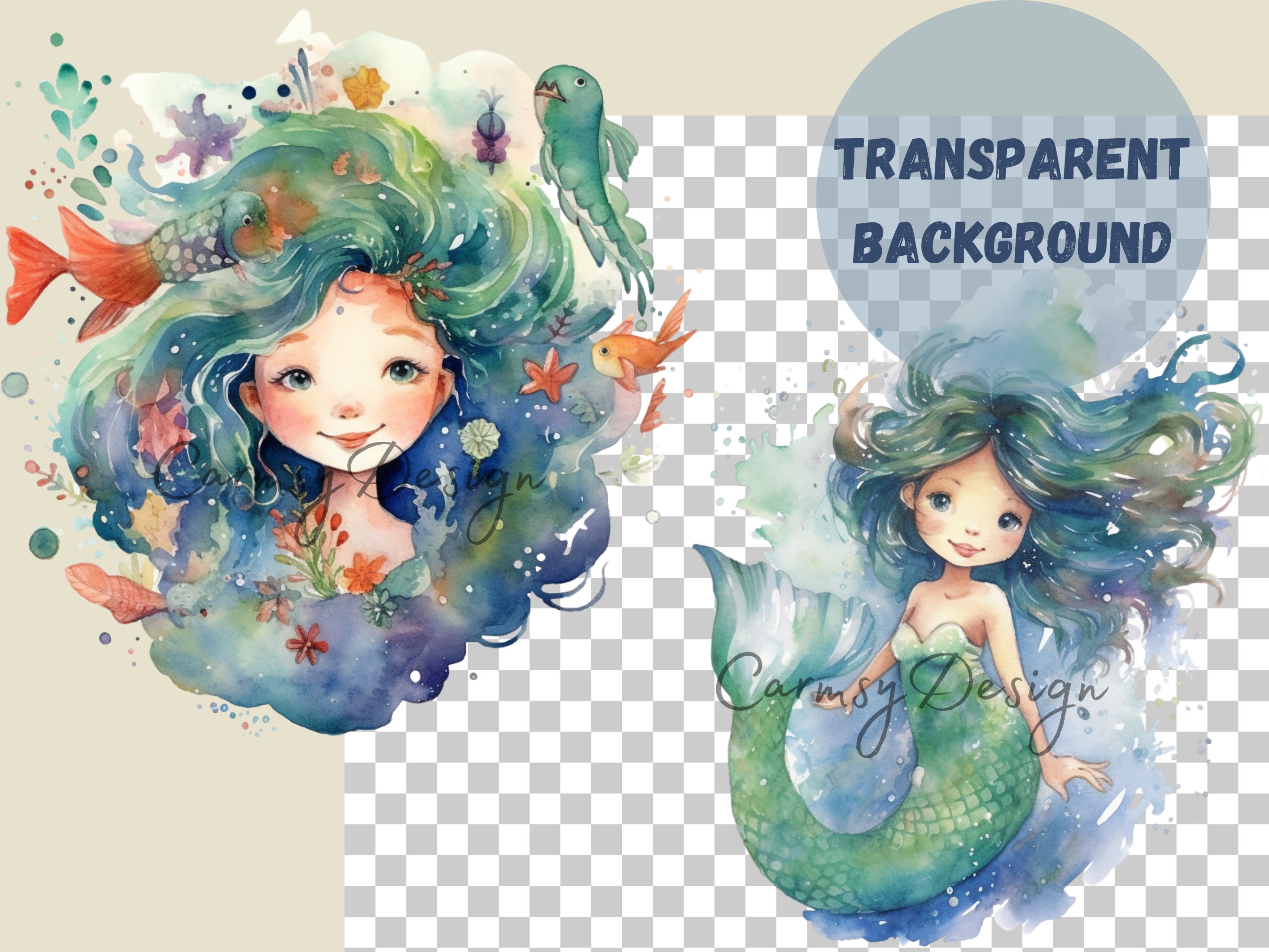 Cute Little Mermaid Clipart,mermaid PNG, Mermaid Watercolor Clipart ...