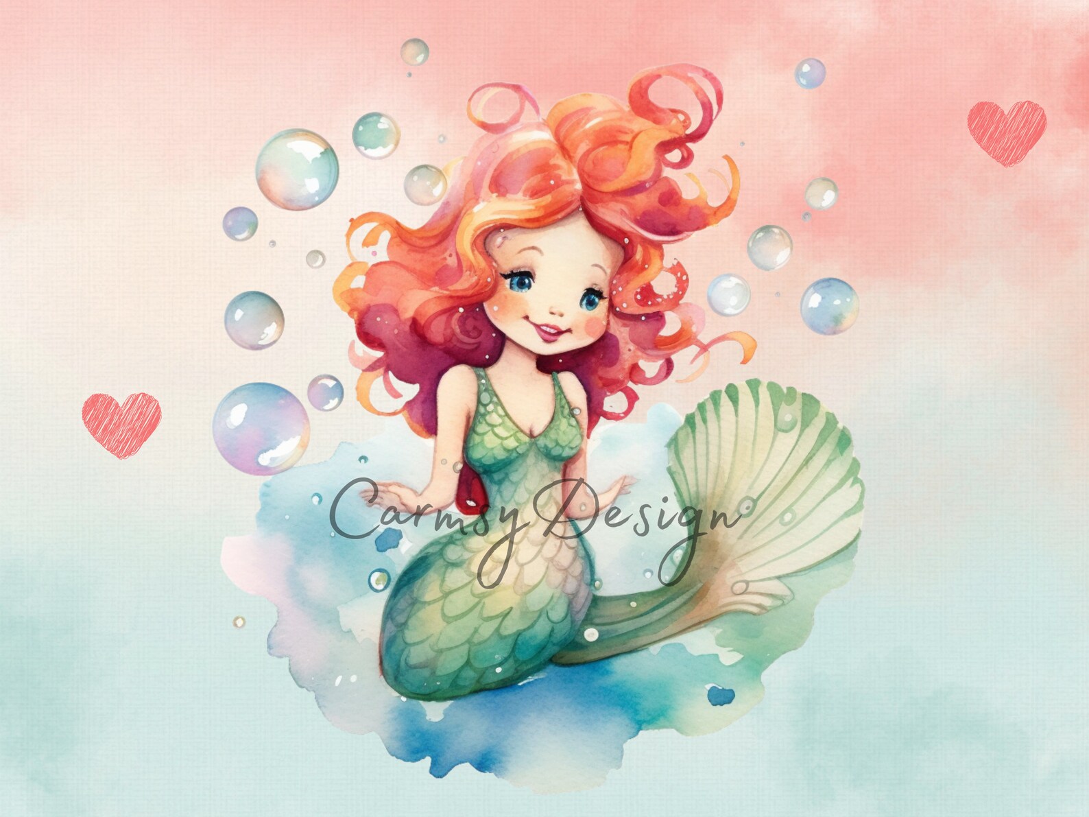 Cute Little Mermaid Clipart,mermaid PNG, Mermaid Watercolor Clipart ...