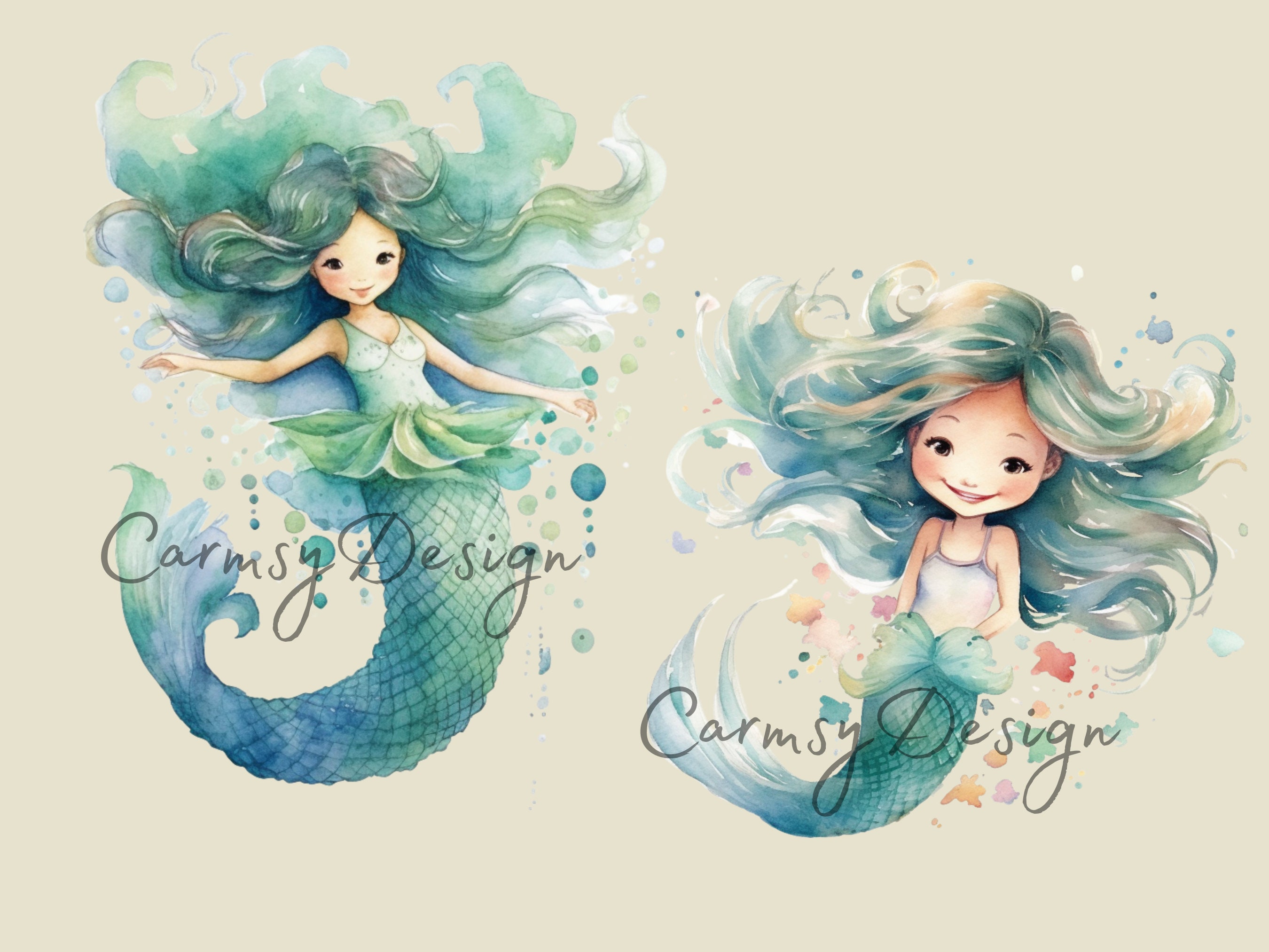 Cute Little Mermaid Clipart,mermaid PNG, Mermaid Watercolor Clipart ...