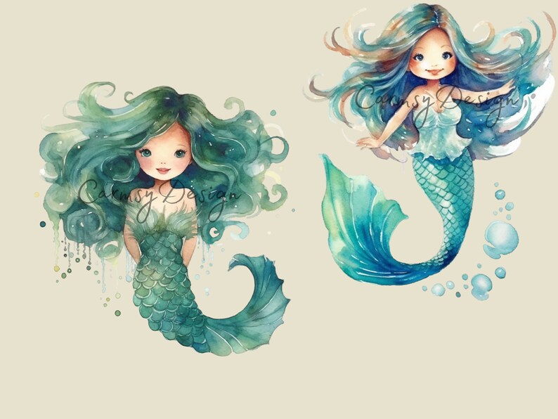 Cute Little Mermaid Clipart,mermaid PNG, Mermaid Watercolor Clipart ...