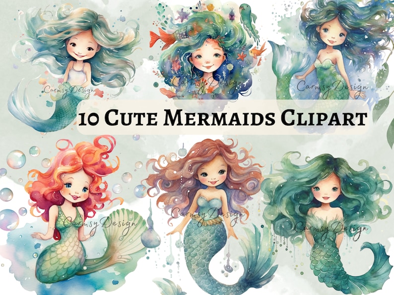 Cute Little Mermaid Clipart,mermaid PNG, Mermaid Watercolor Clipart ...