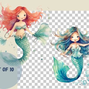 Cute Little Mermaid Clipart,mermaid PNG, Mermaid Watercolor Clipart ...
