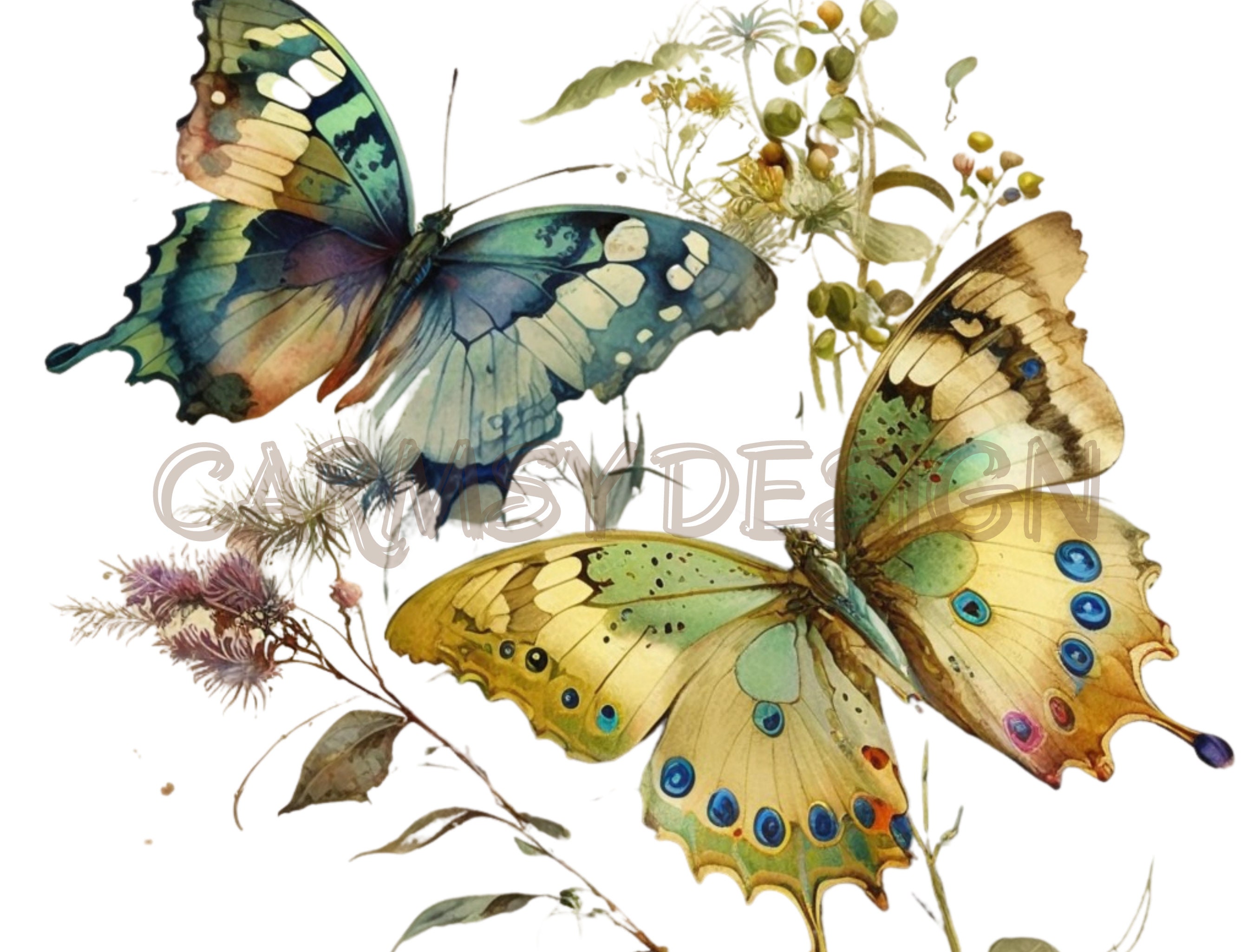 Butterfly Clipart Bundle Watercolor Colorful Vintage - Etsy