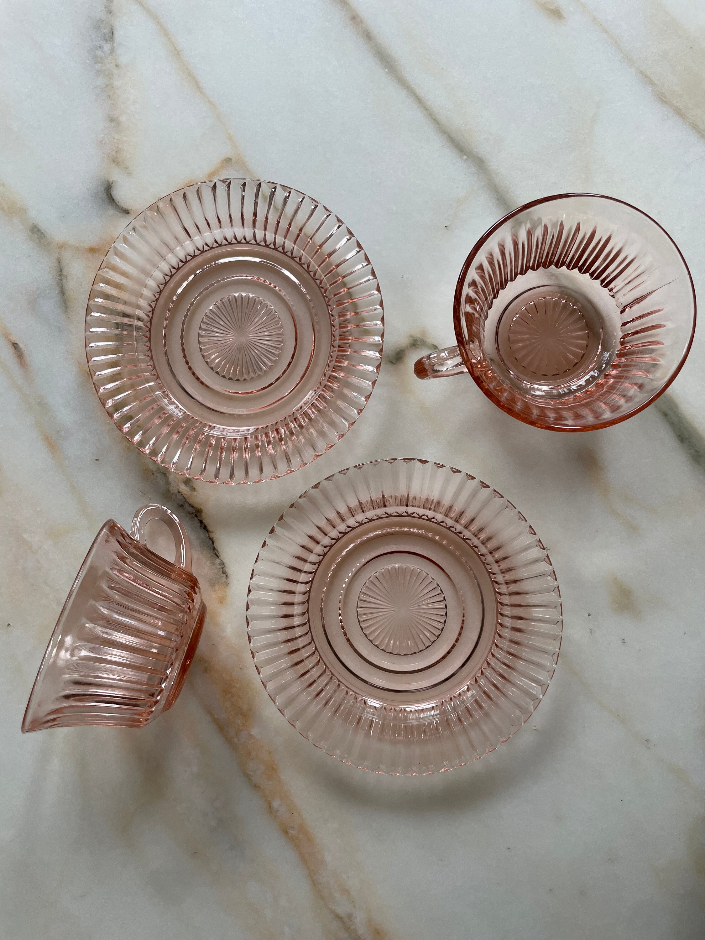 Art Deco 1930s Blush Fluted Pressed Glass Cup and Saucer Pair - Etsy