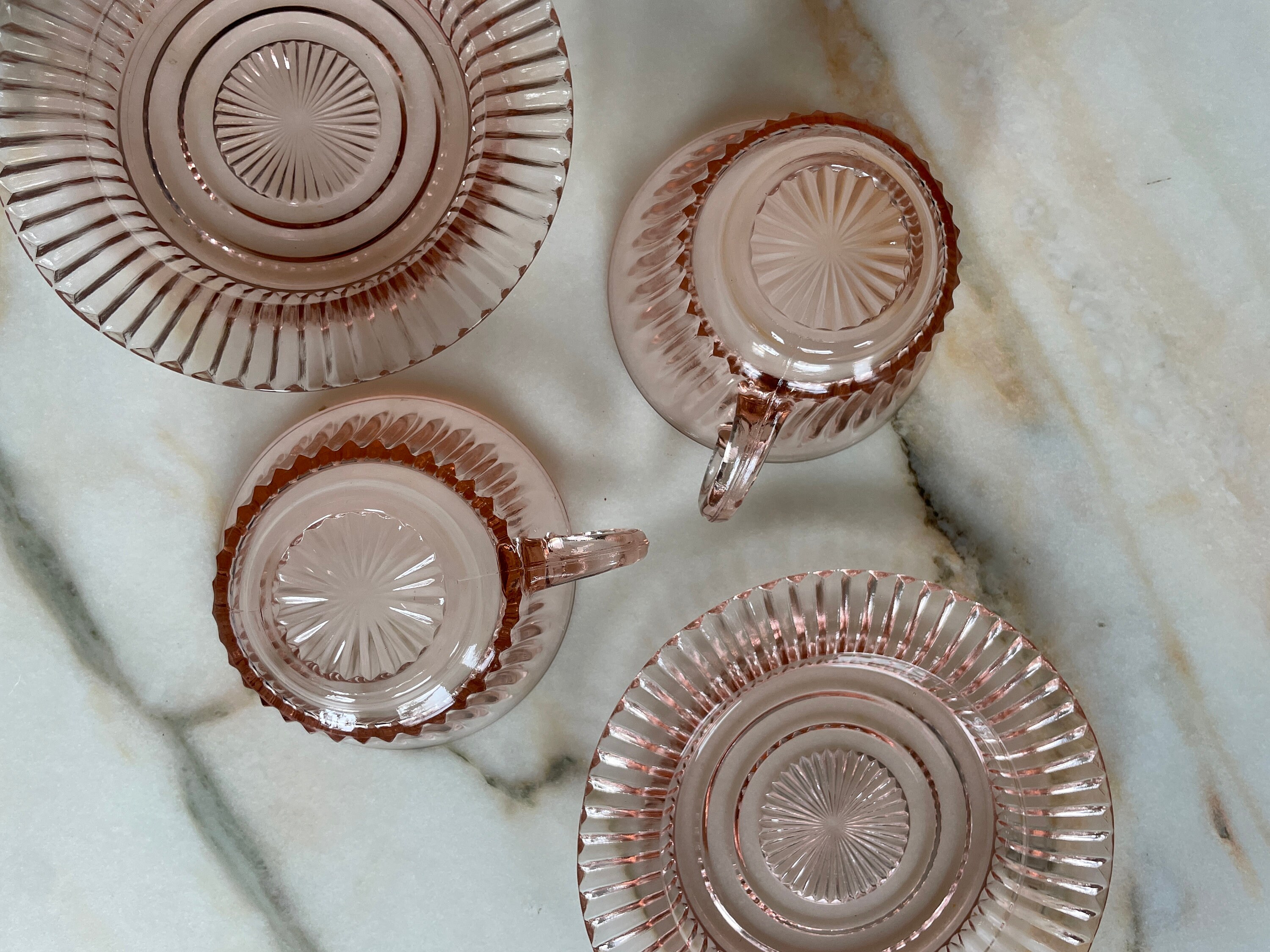 Art Deco 1930s Blush Fluted Pressed Glass Cup and Saucer Pair - Etsy