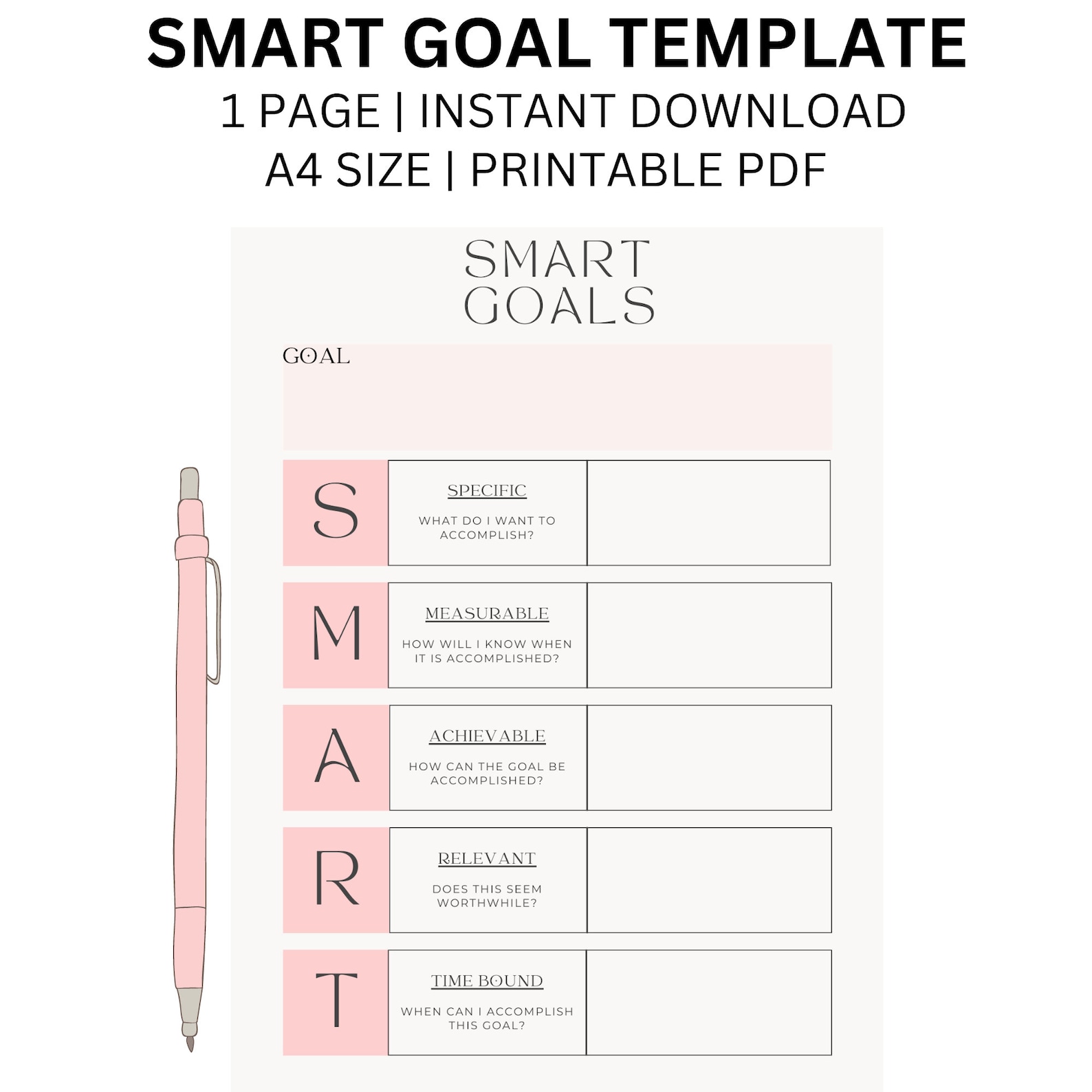 SMART Goal Planner Printable, Goal Tracker Printable, Productivity ...
