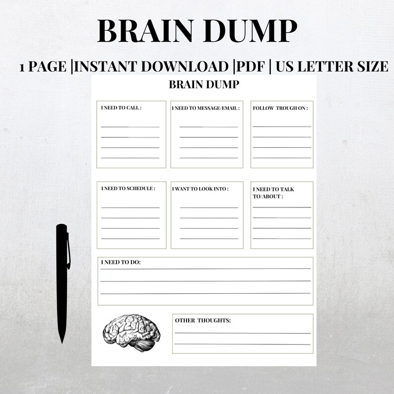 Brain Dump Printable, Thought Organizer, to Do List, Printable PDF ...