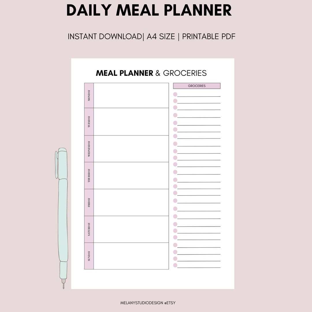 Daily Meal Planner | Printable PDF | A4 Size | Instant Download ...