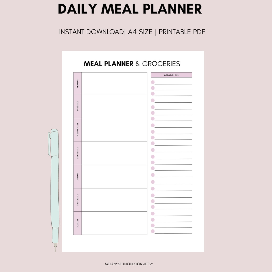 Daily Meal Planner | Printable PDF | A4 Size | Instant Download ...