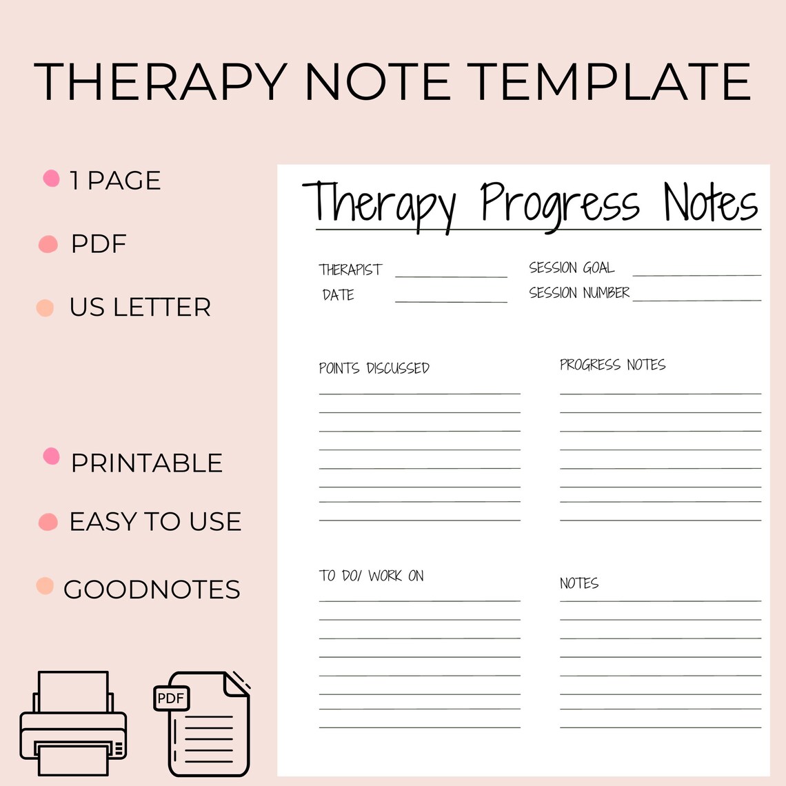 Therapy Notes Printable, Therapy Journal, Therapy Note Template ...